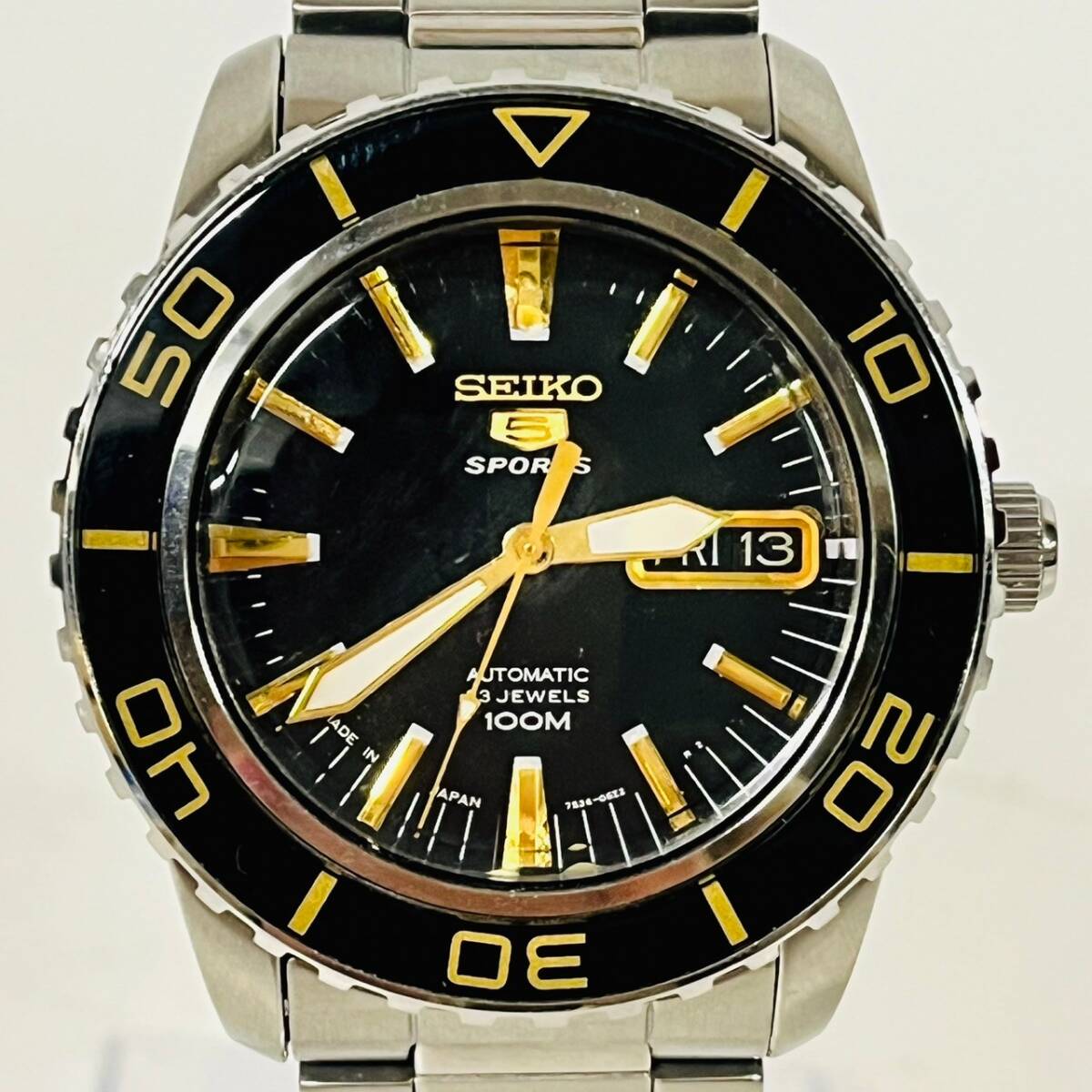 1円~【不動】セイコー SEIKO 5 スポーツ SPORTS 7S36-04N0 自動巻き メンズ腕時計 ブラック文字盤 デイデイト ...