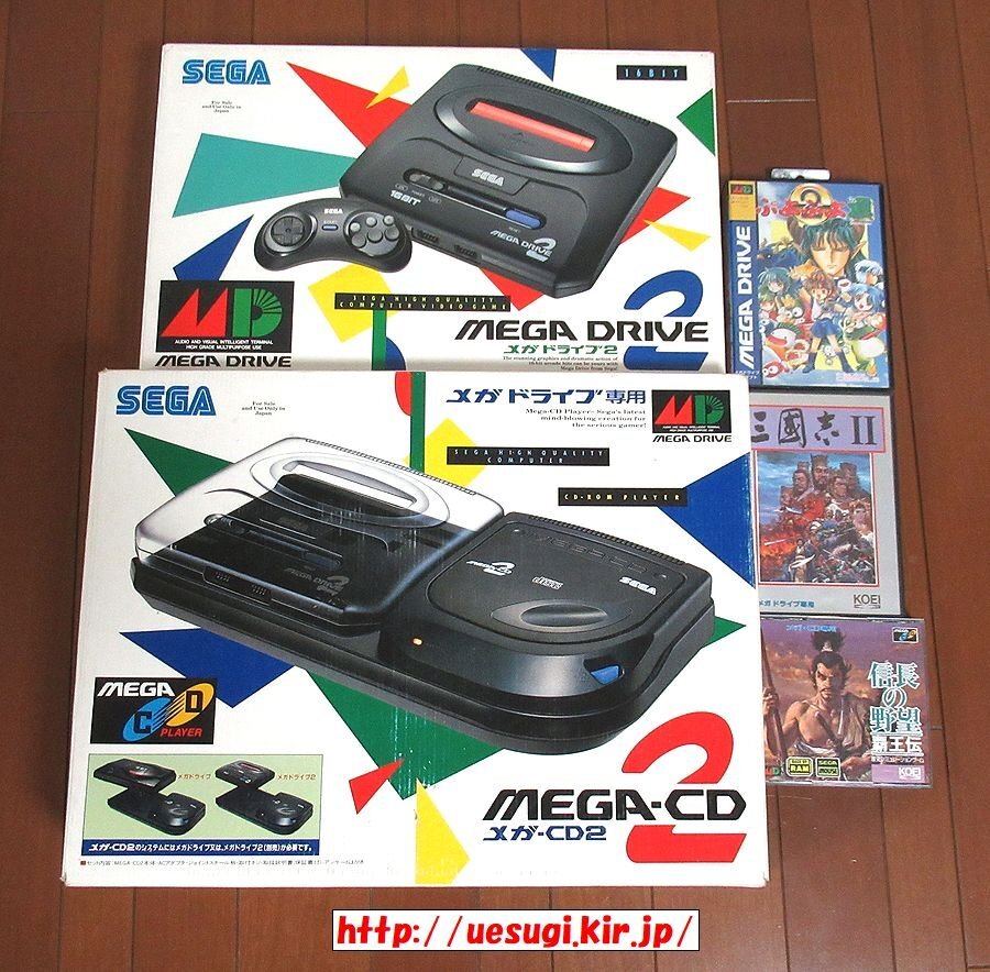 メガCD2 + メガドライブ2 本体☆箱説有.起動確認済☆ソフト3本セット(信長の野望 覇王伝.三国志Ⅱ.ぷよ通) SEGA MEGA-CD2 ...