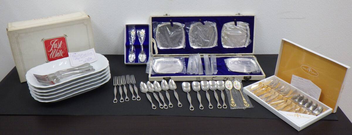 #14081C 洋銀 銀メッキ プレート カトラリーセット デザートフォーク AZUMA・EXCELLENT プレート フォークセット 他 ...