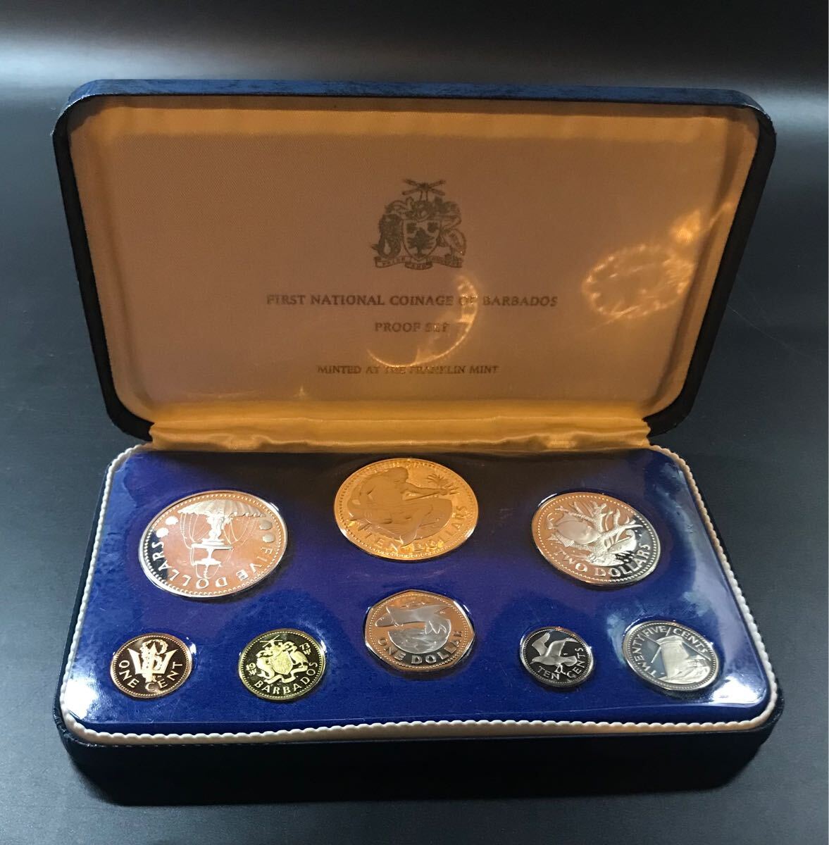 FIRST NATIONAL COINAGE OF BARBADOS PROOF SET MINTED AT THE FRANKLIN ...