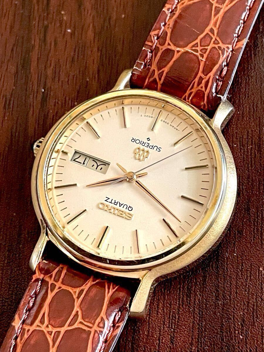 超レア美品！金被せCAP GOLD!稼働中!ゴールド文字盤SUPERIOR！ツインクォーツ！セイコースーペリア！9983-8020 SEIKO ...