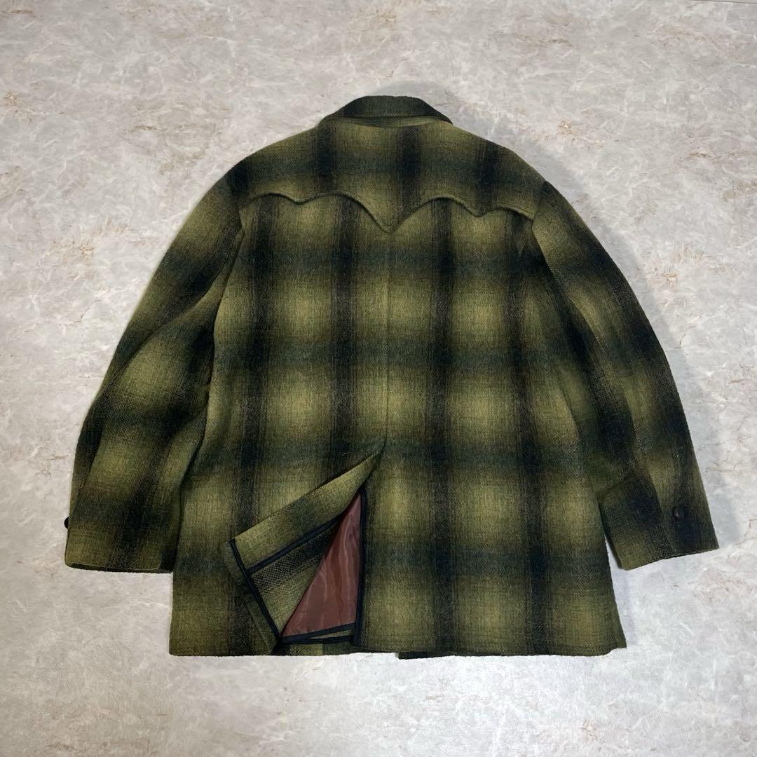 【50s・ヴィンテージ・良品】エイチバーシー/H BAR C ウール コート ジャケット オンブレ チェック柄 ウエスタン 44 2XL相当 ...